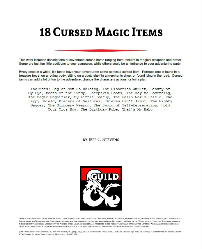 DMs Guild Supplement Review: 18 Cursed Magic Items – The Kind GM